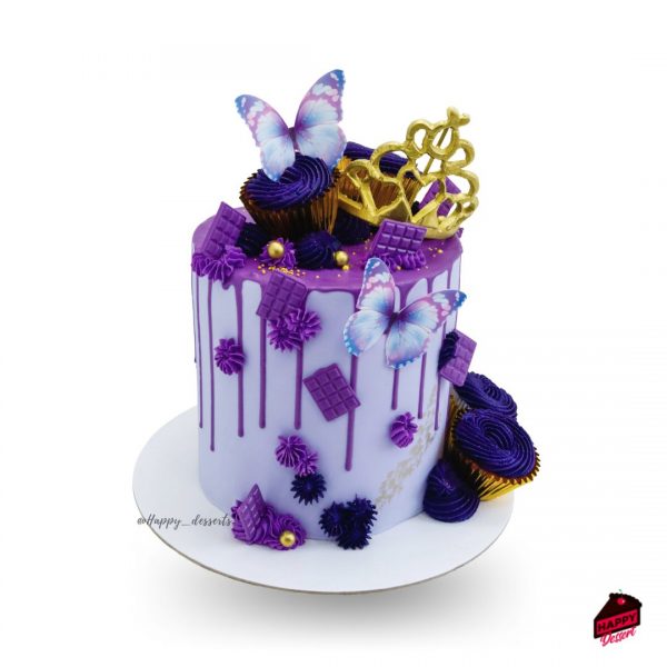 Pastel Lila/Morado con Corona - HAPPY DESSERT Pastel Lila/Morado con Corona