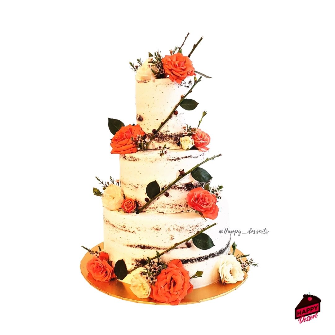 Naked Cake con Flores Orange - HAPPY DESSERT Naked Cake con Flores Orange